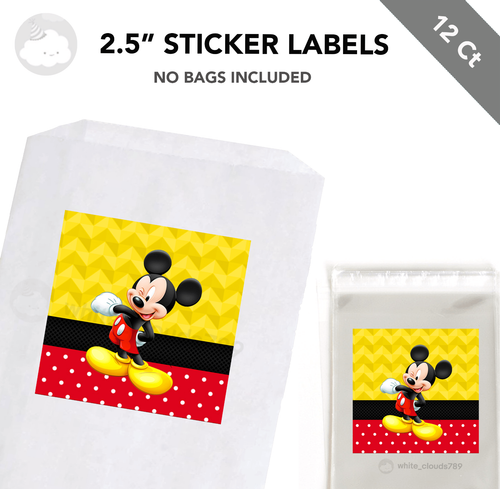 12 Mickey Mouse 2.5" Sticker Label for Bag Treat Box Birthday Party ...