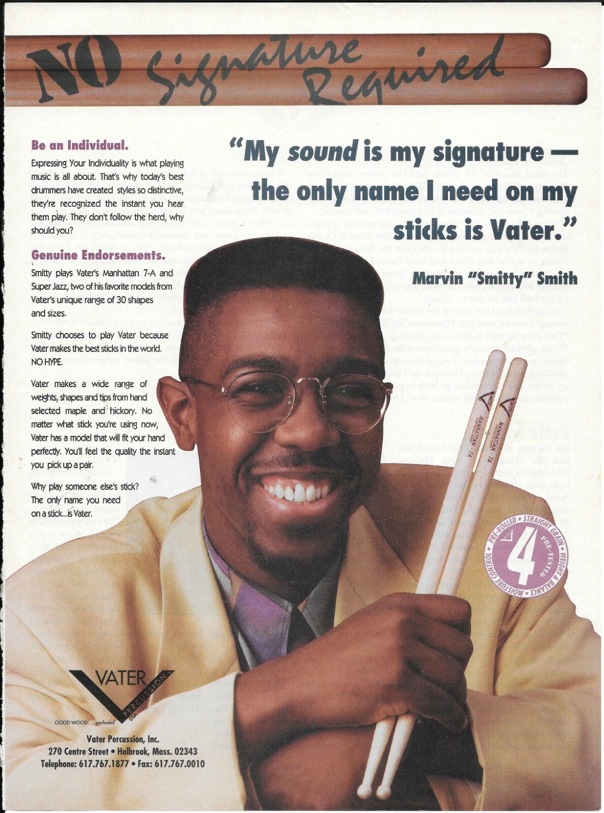 Vater Percussion - Marvin Smitty Smith - 1993 Print Advertisement | eBay