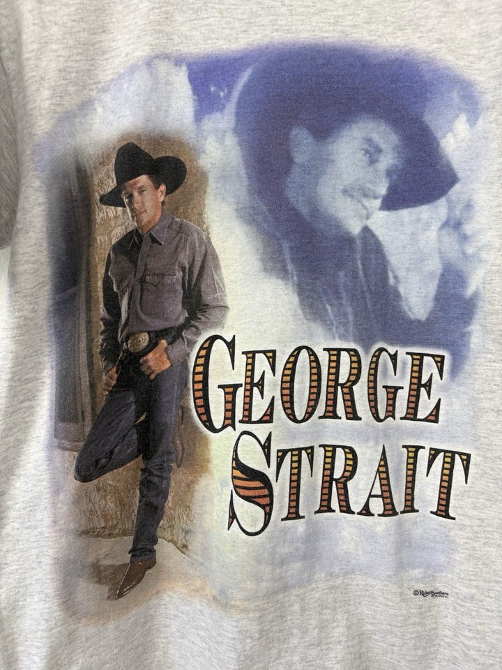 Vintage George Strait Shirt Mens Medium White 90s Country Music Jerzees ...