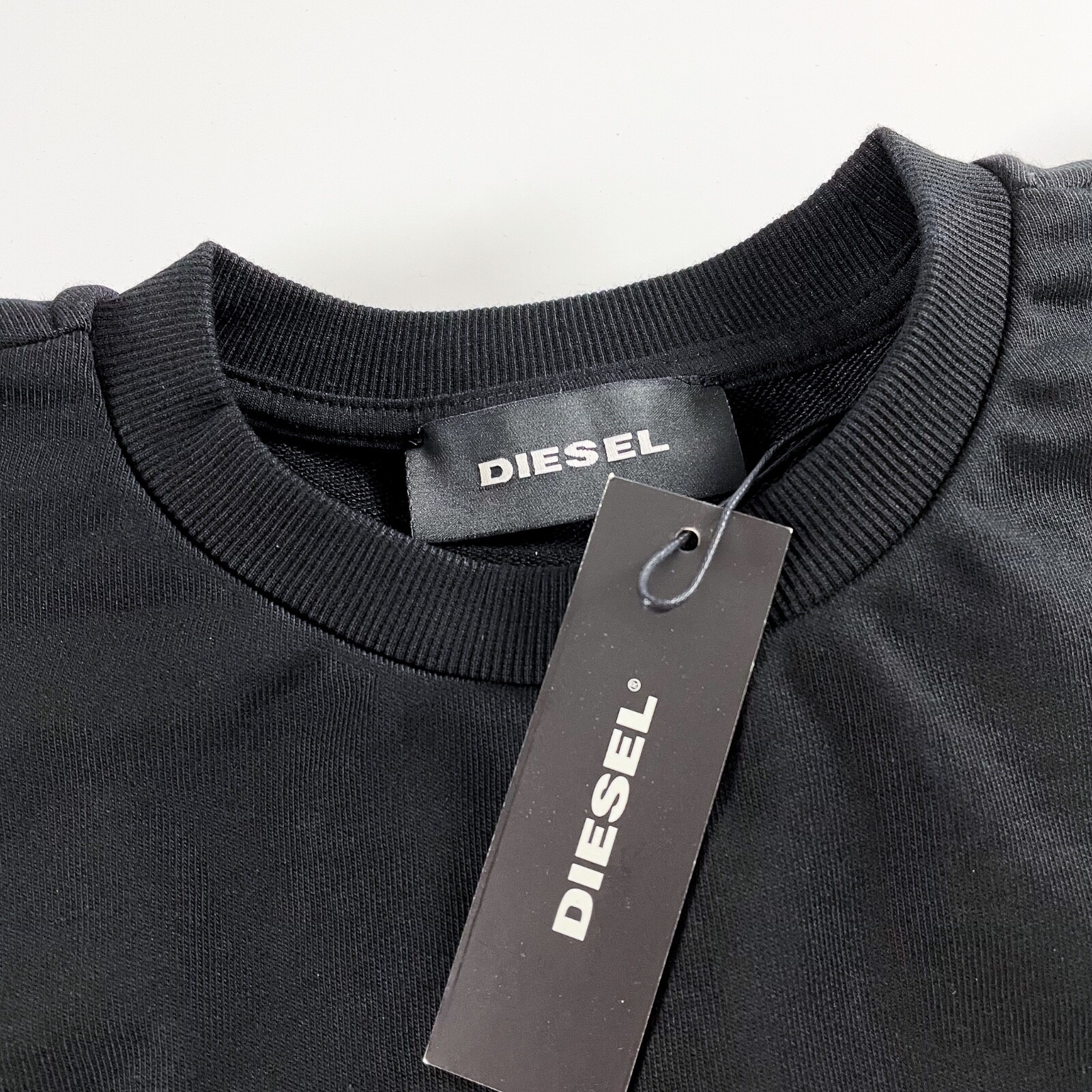 DIESEL Men’s Sweatshirt With D Logo Patch Black Crew Neck Regular Fit S ...