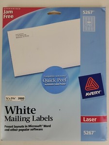Avery 5267 Jam Free Return Address Labels Laser 1/2 x 1-3/4 White 2000 ...