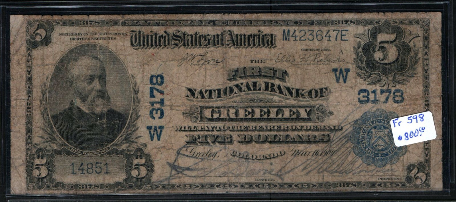 FR #598 1904 $5 1st NB of Greeley Colorado Bank Note CH #3178