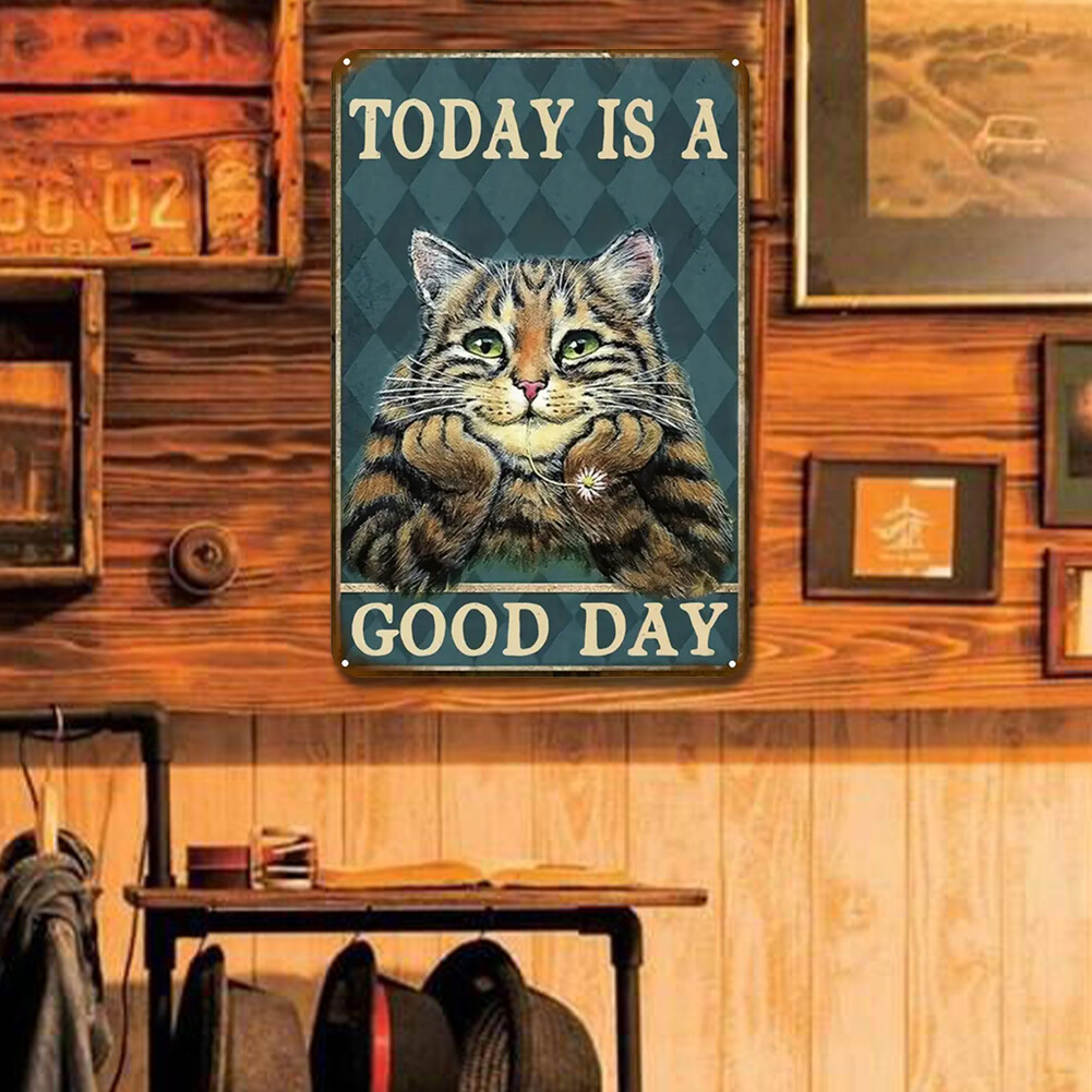 Vintage Metal Plate Shorthair Cat Rectangular Iron Painting Wall Decor ...