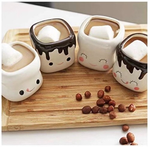 Mug- Marshmallow Cartoon tea cup 4 pack Hot Chocolate Cocoa Mugs Gifts ...