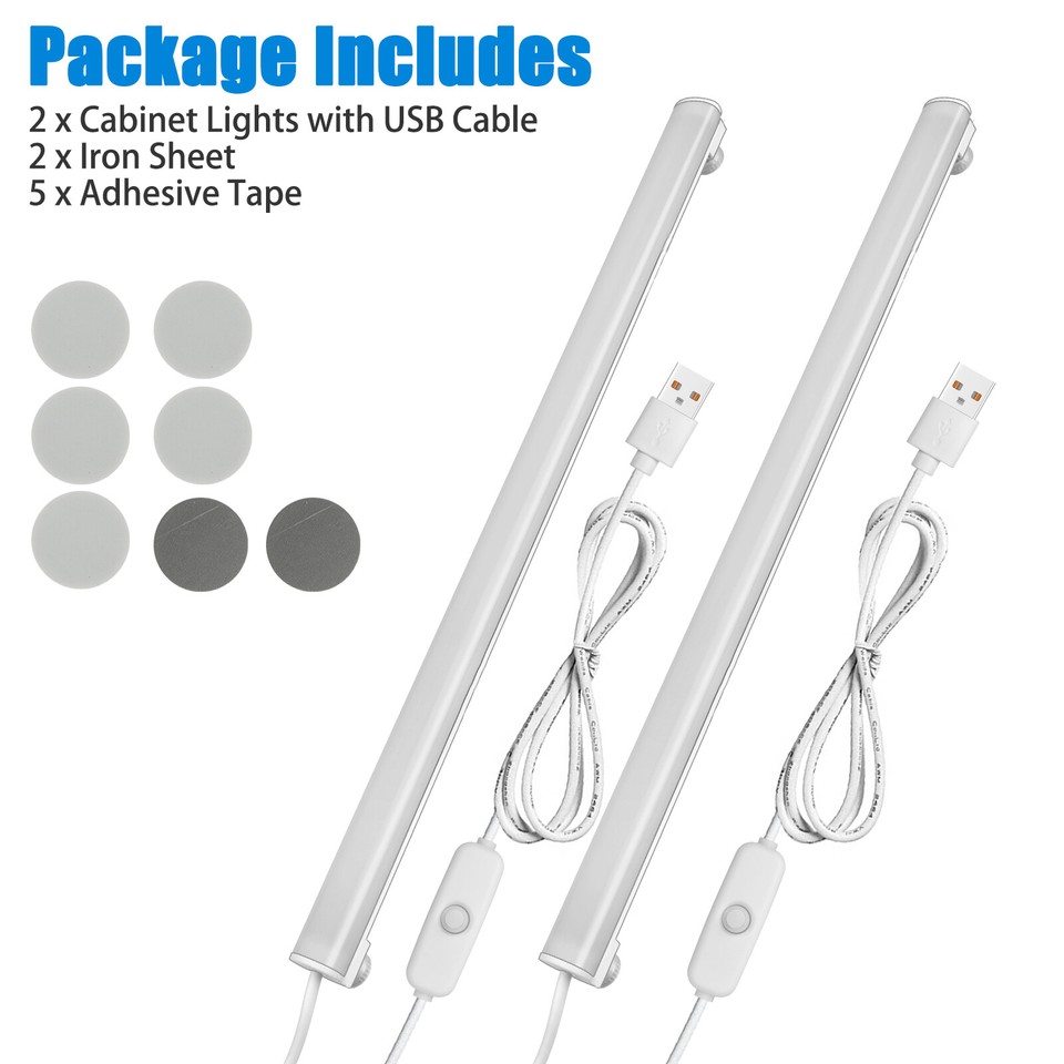 2pcs 20LED Under Closet Light USB Magnetic Shelf Strip Bar Cabinet Wall ...