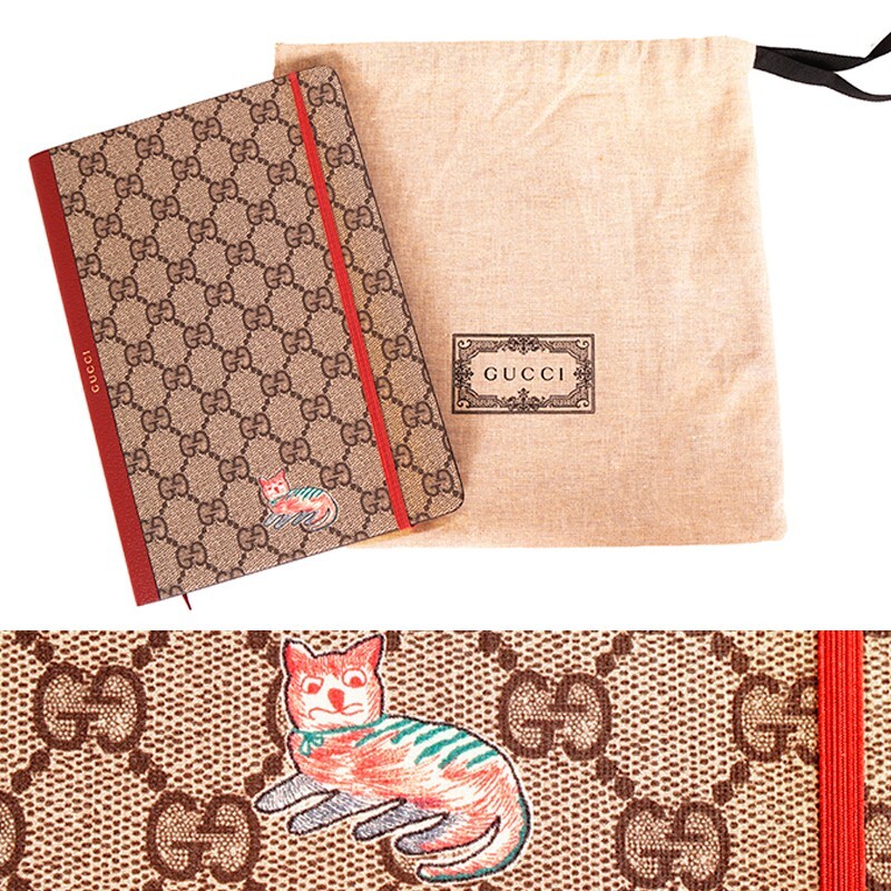NEW $260 GUCCI Whimsy DERPY CAT GG Supreme Coated Canvas Stationery ...