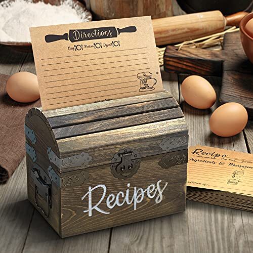 Wooden Recipe Box With Cards & Dividers - 50 Double Sided 4x6 Recipe ...