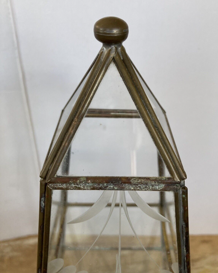 Vintage glass and brass display case pyramid obelisk shape 12" tall ...