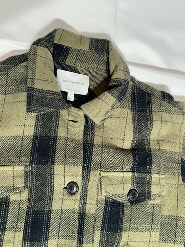 Lucky Brand Womens Plaid Button Down Shacket Olive Green Cotton Large ...