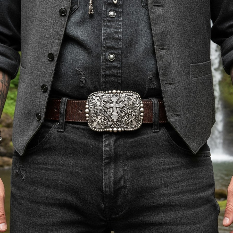 Men Women Western Fashion Belt Buckle Antique Silver Metal Western ...
