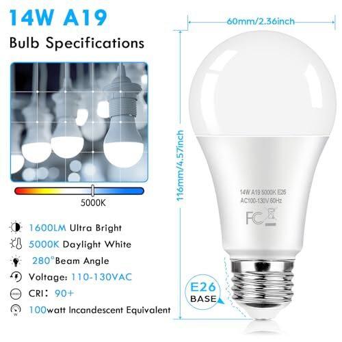 24-Pack LED Light Bulbs 100 Watt 24 Count (Pack of 1) 5000k Daylight ...