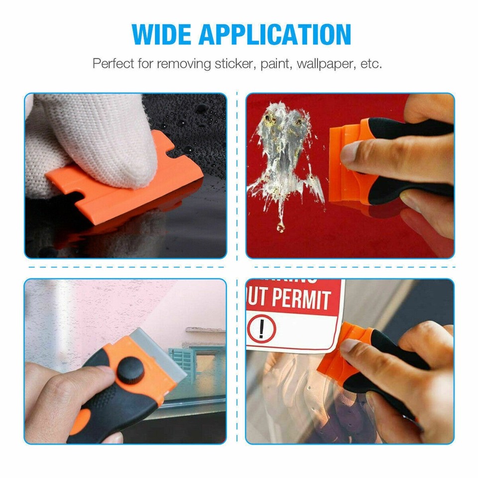 100 Pcs Plastic Razor Blades + 2 Razor Scraper Double Edged Sticker ...