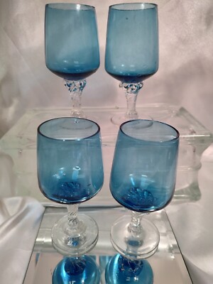 Blue Saski swirled stem cordial set of 4 mini goblets barware 4"x2" | eBay