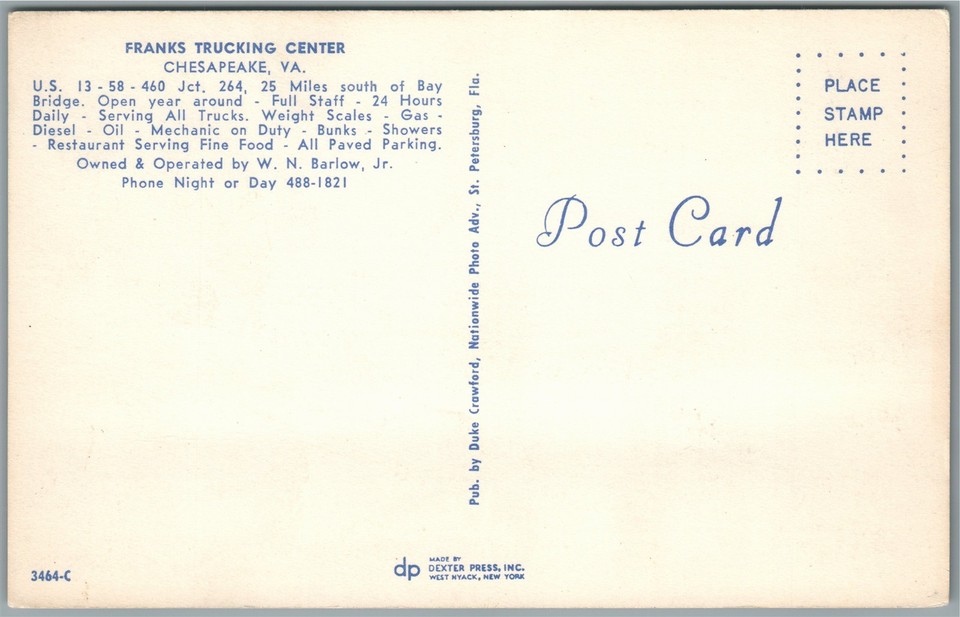 CHESAPEACK VA GAS STATION & TRUCK STOP VINTAGE POSTCARD | eBay