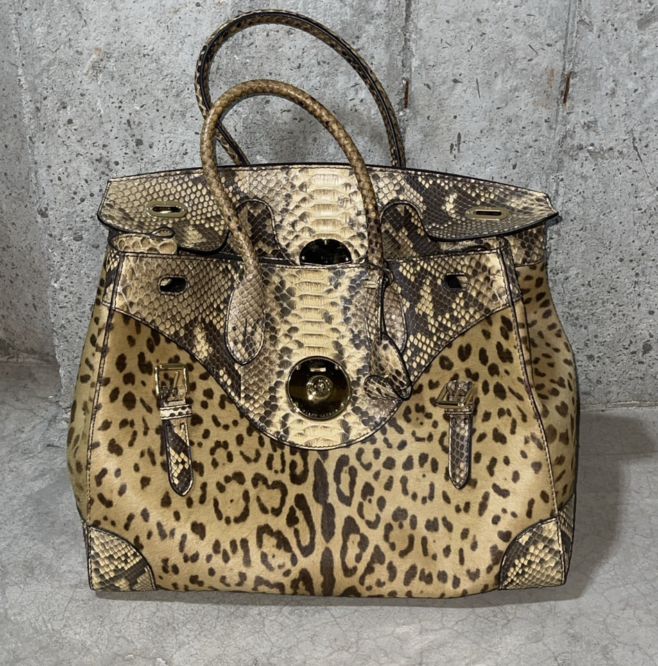 Ralph Lauren Collection Runway Ricky Fur Exotic Snakeskin Leopard Tote ...