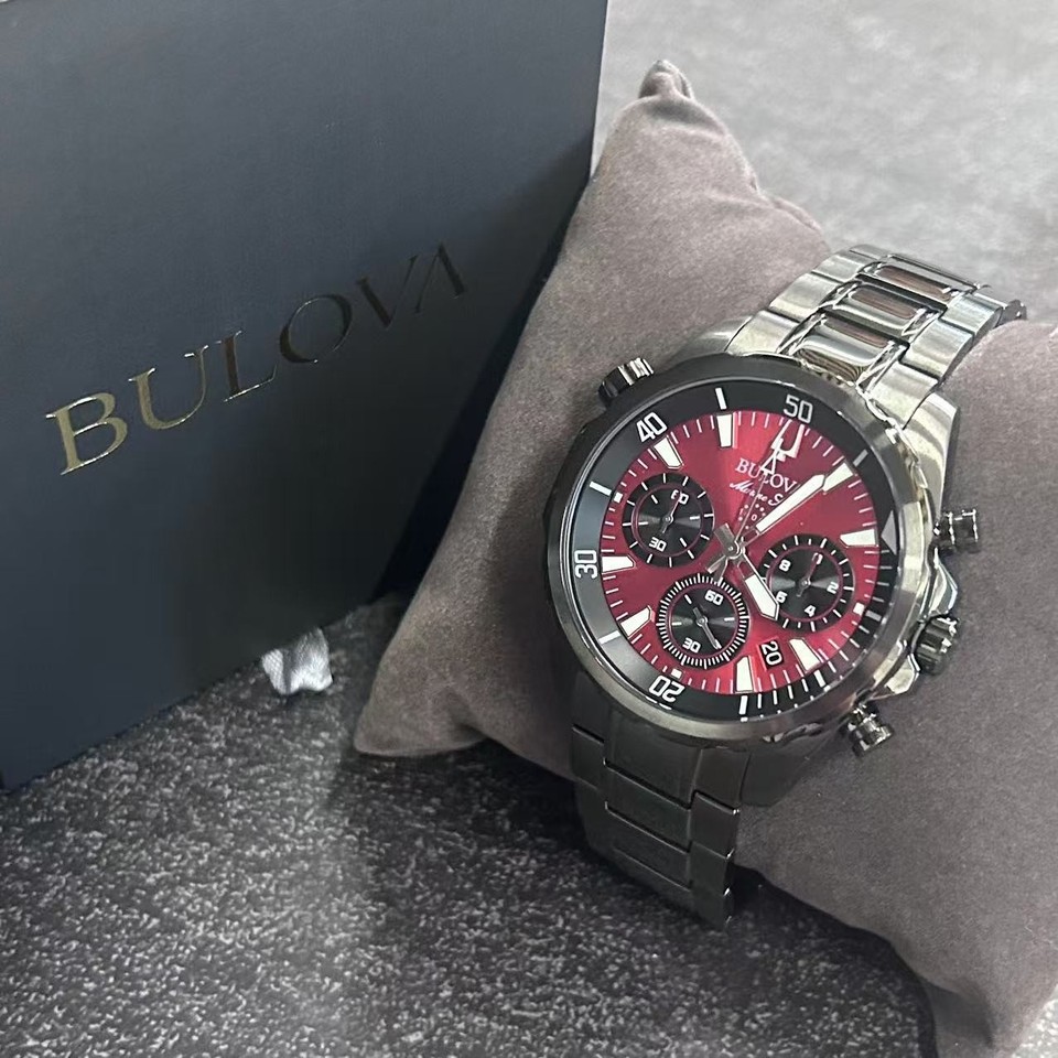 Bulova 98B350 Men's Marine Star Chronograph Watch Red Dial Men's Quartz ...