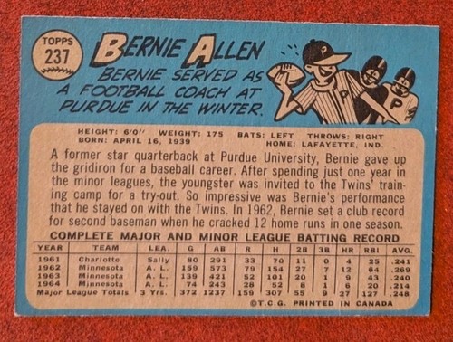 1965 O-Pee-Chee OPC BERNIE ALLEN #237 Minnesota Twins | eBay