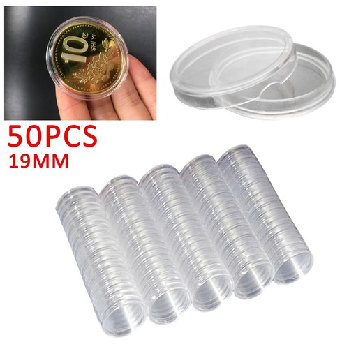 50Pcs Transparent Plastic Round Capsules Coin Holders Case Storage ...