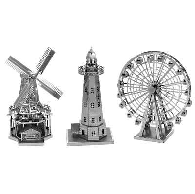SET of 3 Fascinations Metal Earth Ferris Wheel Windmill Lighthouse 3D ...