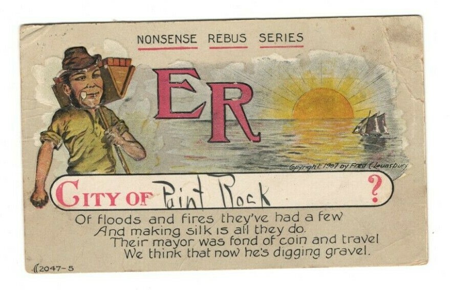 Nonsense Rebus Antique Postcard Puzzle City Of ? 1912 Paint Rock Texas ...