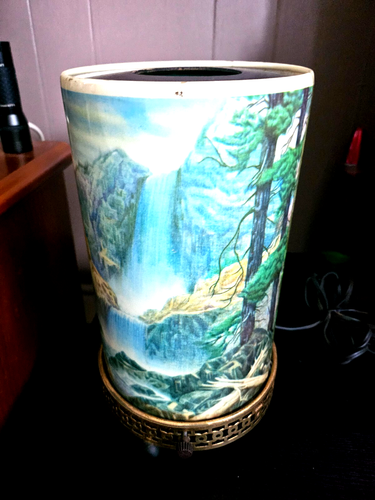 1956 Goodman Motion Lamp Yosemite Waterfall Mountain Campers Camp Fire ...