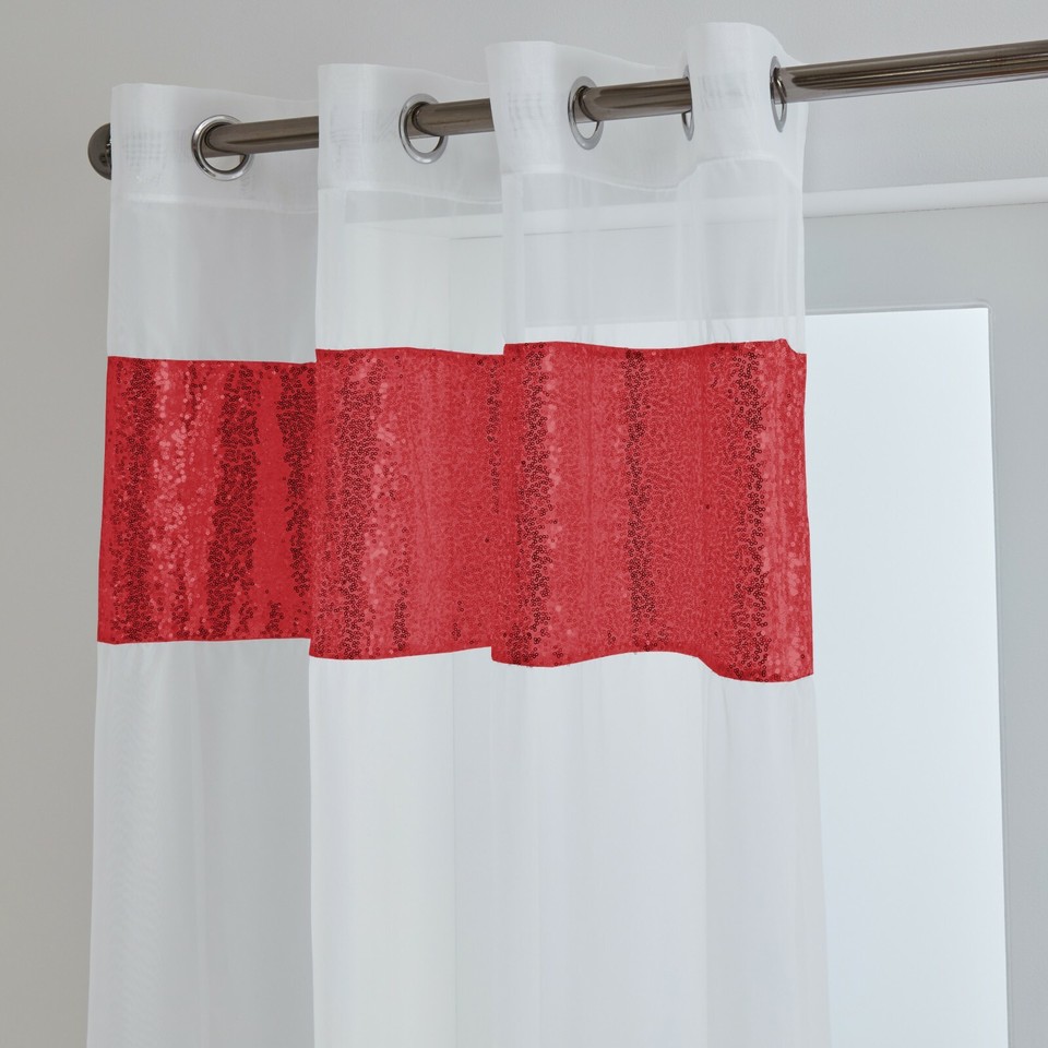 Sparkle Voile Eyelet Curtain Panel With Luxurious Sequin Border | eBay UK