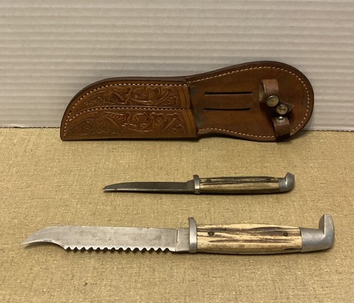 2 Vintage Queen Cutlery Hunting Fishing Model Fixed Blade Knife Double ...