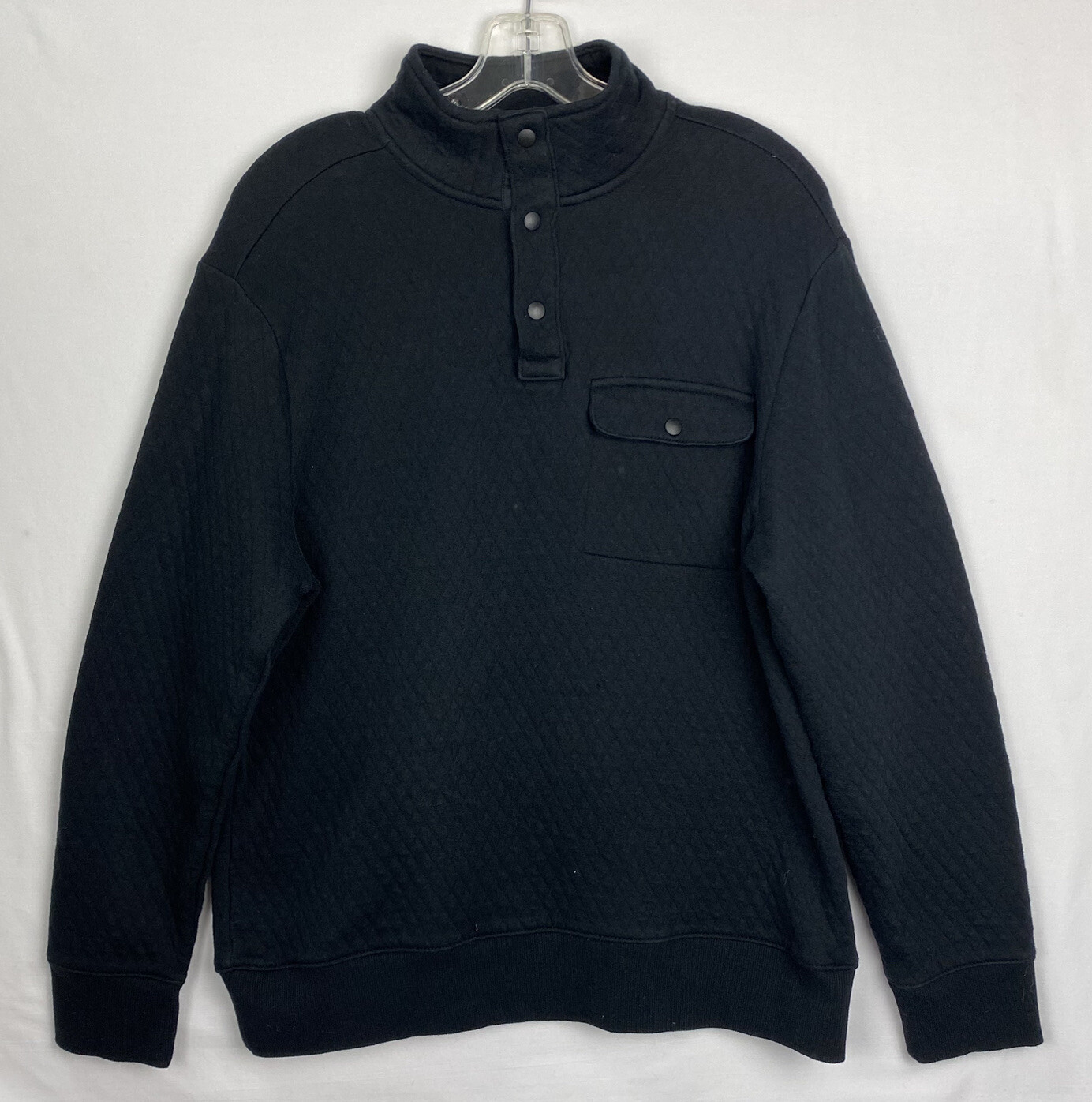 Goodfellow Mens 1/4 Snap Black Quilt Shirt Mock Neck Long Sleeve Polo M ...