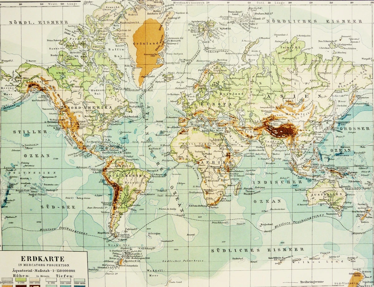 World physical map with rivers