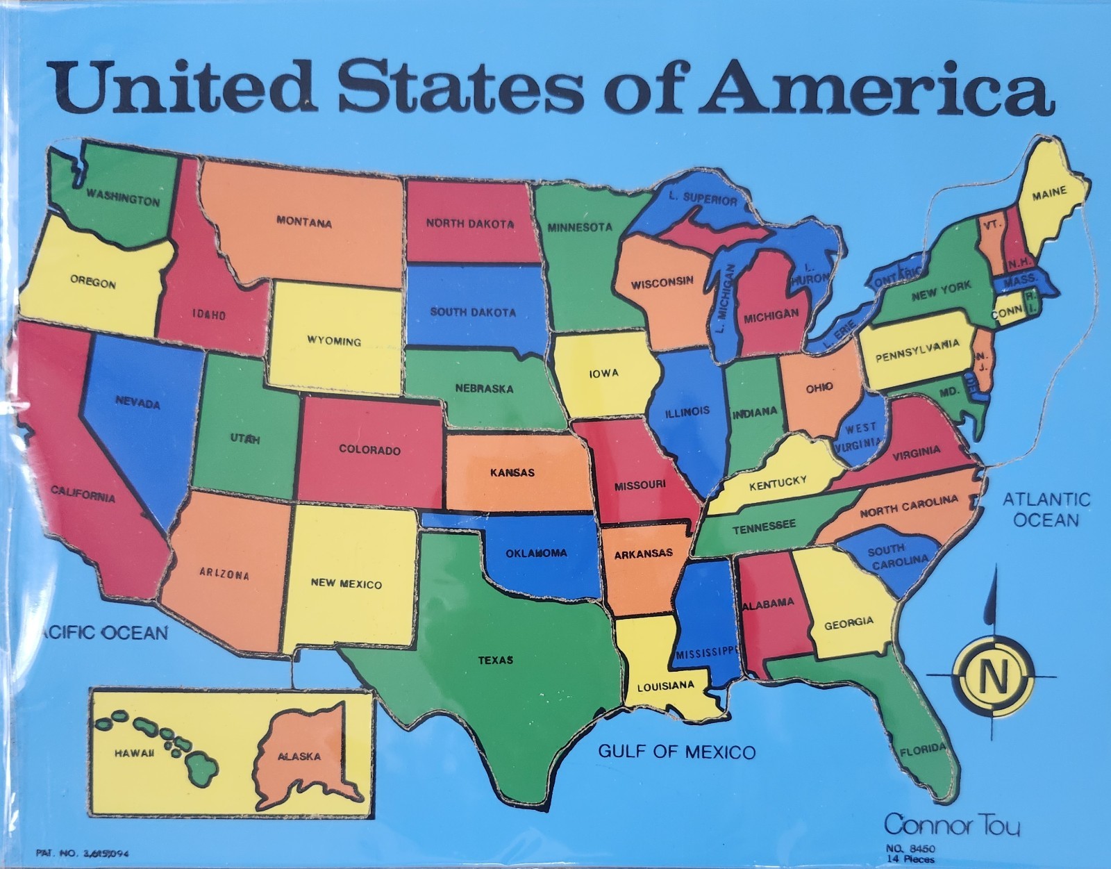 Vintage Wooden United States Map Puzzle Colorful States Learning Board ...