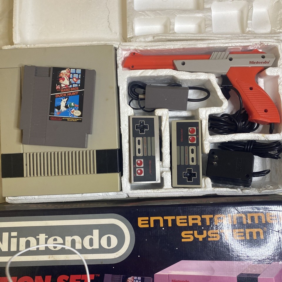 Original Nintendo NES Action Set Gray Console Complete in Box Tested ...