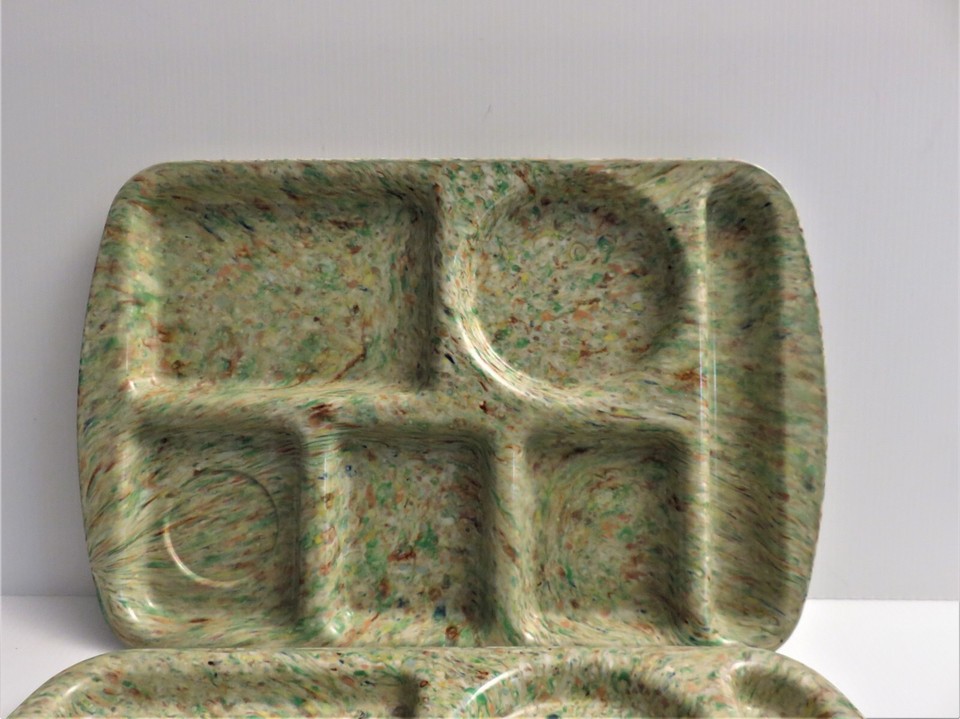 2 Vintage PROLON WARE Melmac School Lunch Divided Tray Plate Green ...
