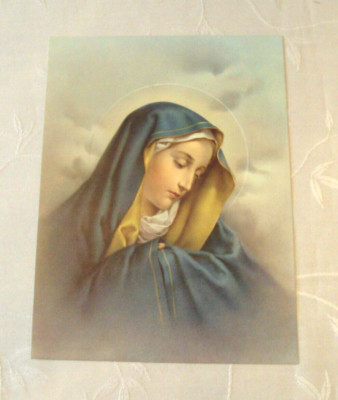 BEAUTIFUL COLOR PICTURE OF BLESSED MOTHER MARY w/PLASTIC COVER 8" X 6 ...