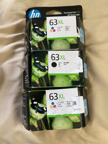HP OEM 63XL BLACK / COLOR INK CARTRIDGES (3 Pack) High Yield Genuine ...