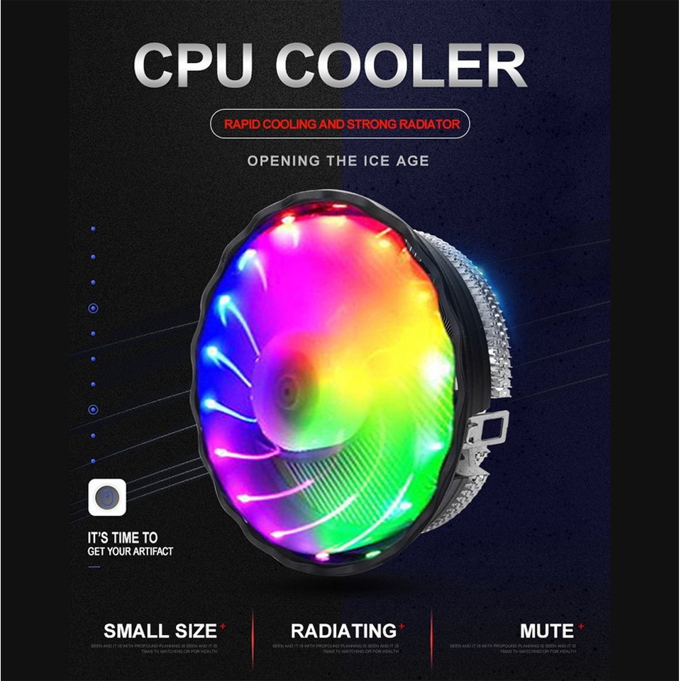 RGB CPU Air Cooler Silent Colorful Lighting Desktop Computer Air Cooler ...