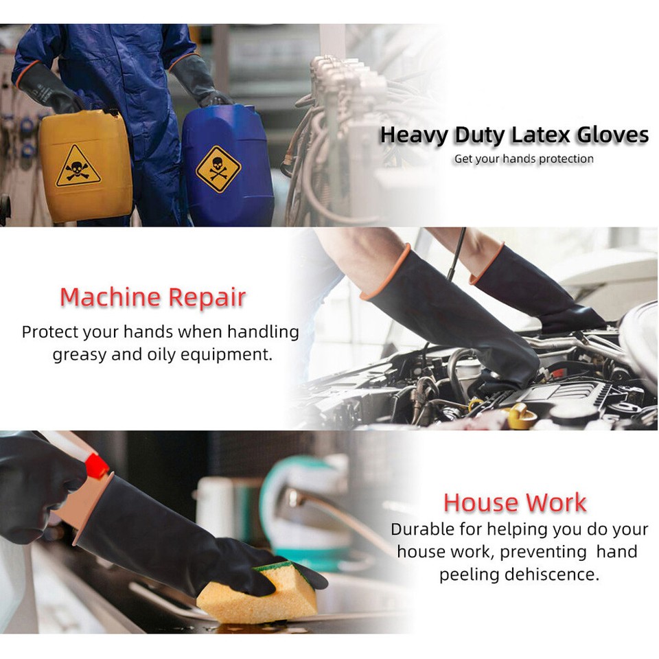 55cm Rubber PPE Latex Gauntlets Long Gloves Anti Chemical Industrial ...