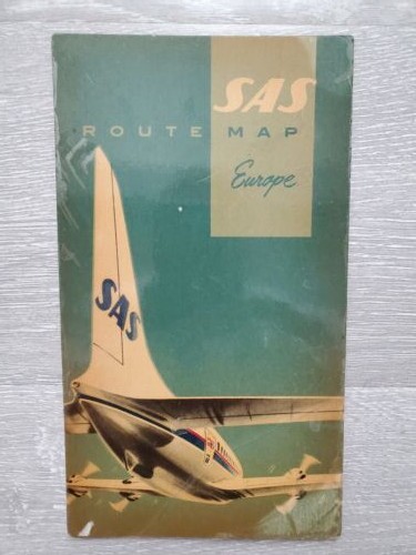 1960 SAS Scandinavian Airlines Vintage Route Map Laminated Esselte ...