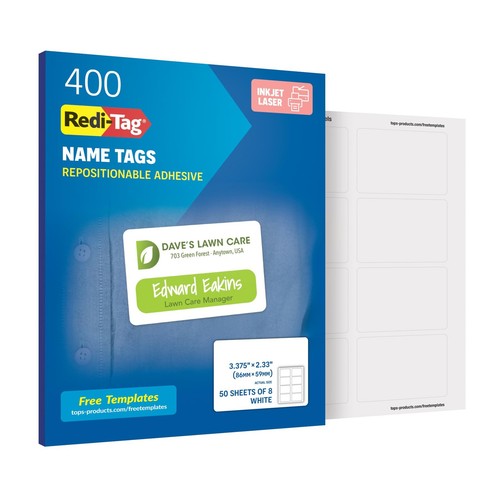 Redi-Tag Name Tags, 400 Blank Tags per Pack, Customizable Nametag ...