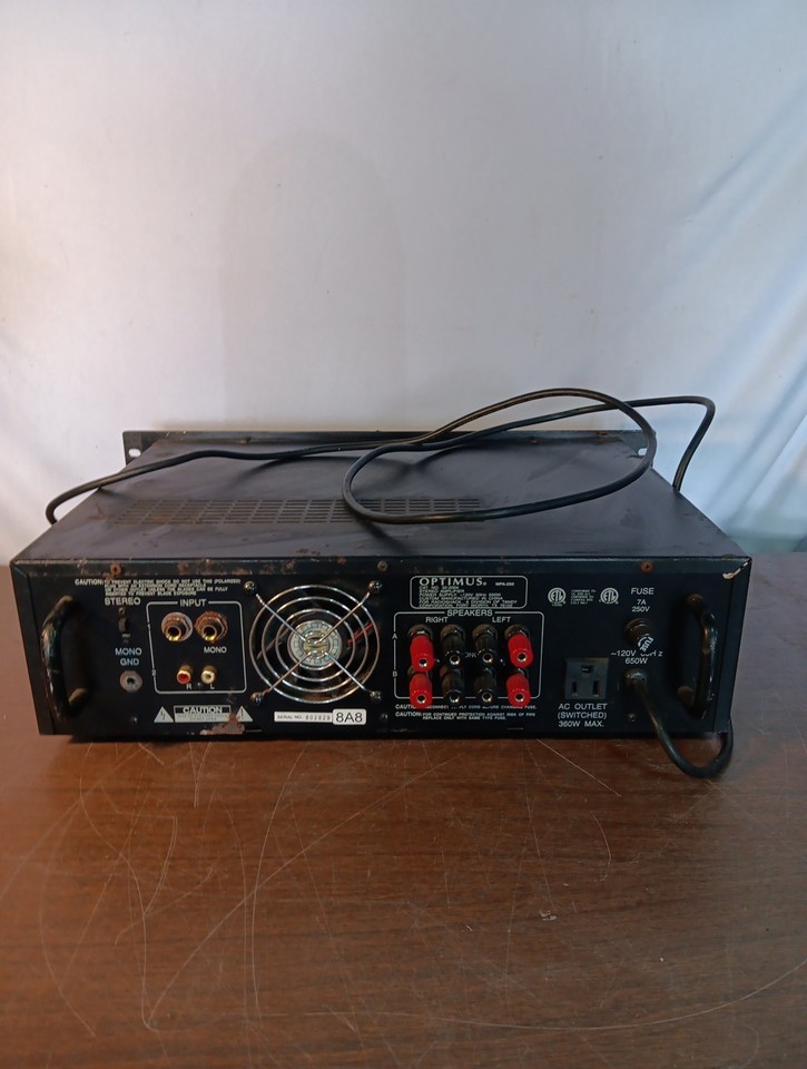 Optimus MPA-250 Stereo Amplifier – 250W Fan Cooled Audio Amp - Powers ...