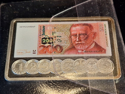 Silberbarren 1 Unze Feinsilber 999 200 DM Schein Money Collection RAR ...