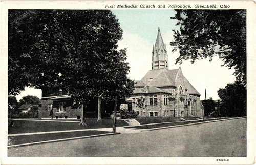 First Methodist Church & Parsonage Greenfield OH White Border Postcard ...