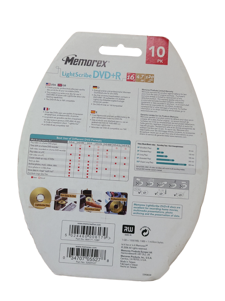 Memorex LightScribe DVD+R Recordable Discs 10 Pack 16x 4.7 GB 120 min ...