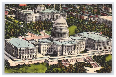 Postcard: DC Aerial View, U. S. Capitol (Linen), Washington DC ...