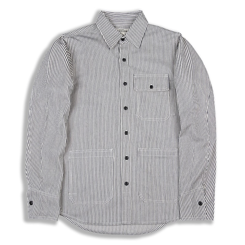 Amekaji Mens Western Shirt Railroad Stripe Denim Shirts Work Cargo ...