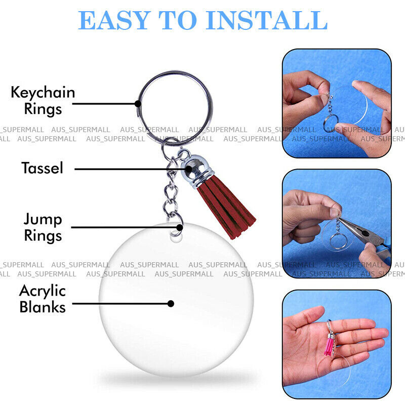 90pcs Keyring Clear Acrylic Circle Discs DIY Keychain Blanks Tassel ...