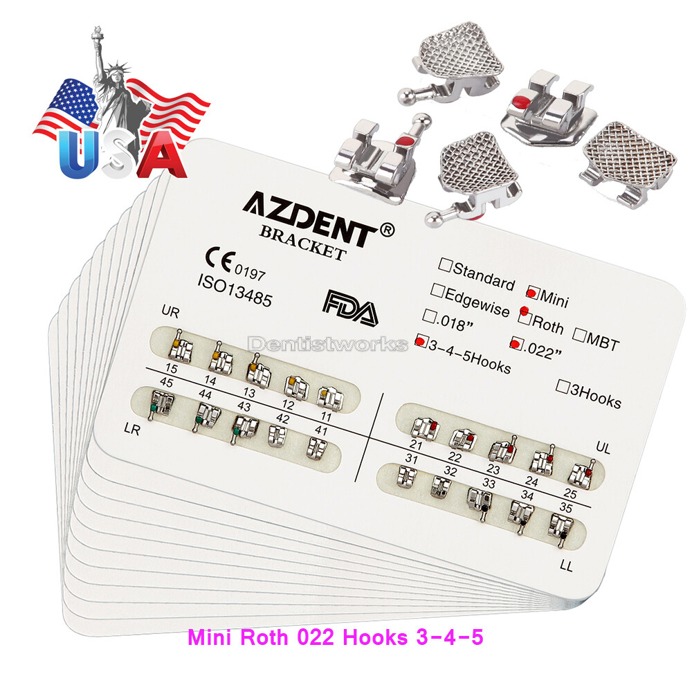 50 kits AZDENT Dental Orthodontics Brackets Brace Mini Roth Slot.022 ...