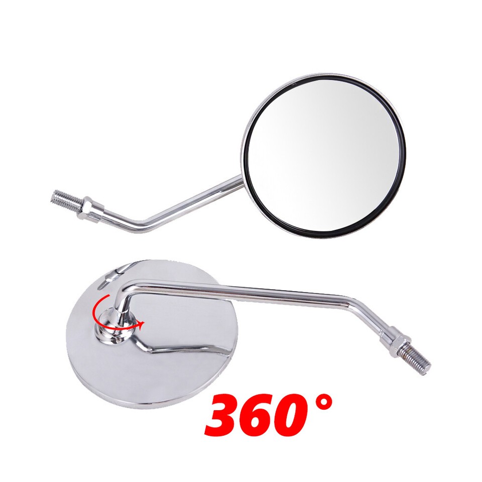 MOTORCYCLE CLASSIC CHROME ROUND REAR VIEW SIDE MIRRORS 10MM UNIVERSAL ...