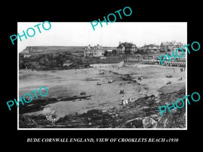 OLD LARGE HISTORIC PHOTO BUDE CORNWALL ENGLAND VIEW OF CROOKLETS BEACH ...