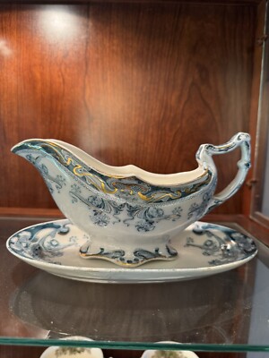 Gravy Boat Art Nouveau AJ Wilkinson -Royal Staffordshire Flow Blue-Iris ...
