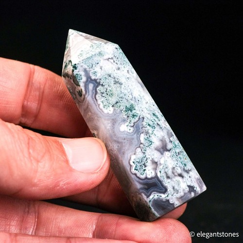 36g60mm Moss Agate Point Crystal Tower Natural Quartz Aquatic Plant ...